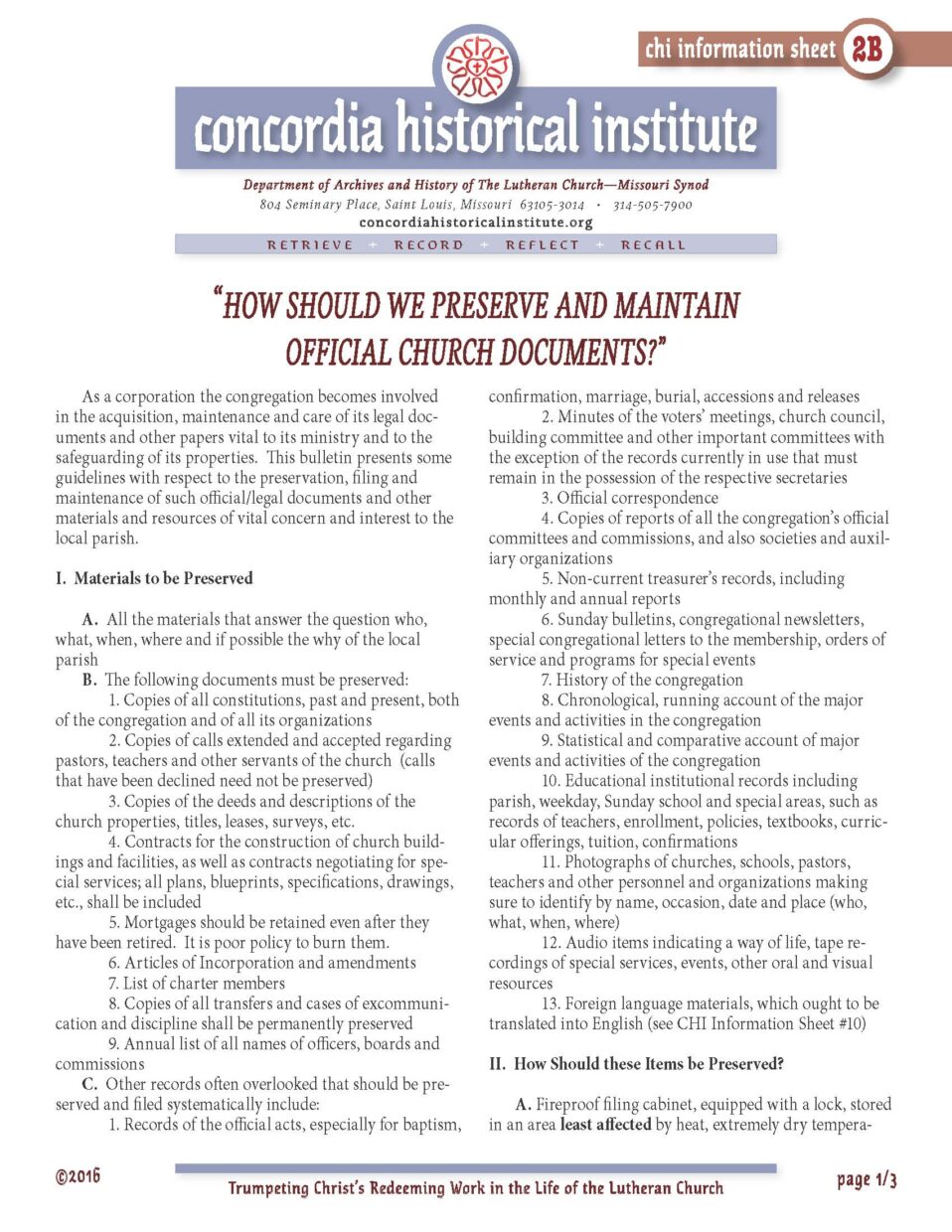 Information Sheets - Concordia Historical Institute