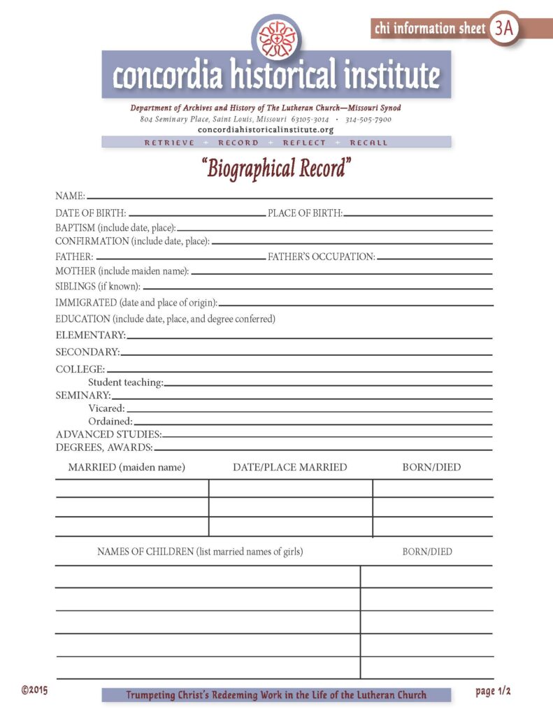 Information Sheets - Concordia Historical Institute